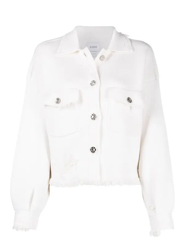 BARRIE Fringed Denim Jacket With Pointed Collar - White