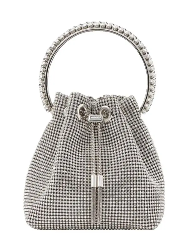 JIMMY CHOO Crystal Embellished Drawstring Crossbody Bag - Gray