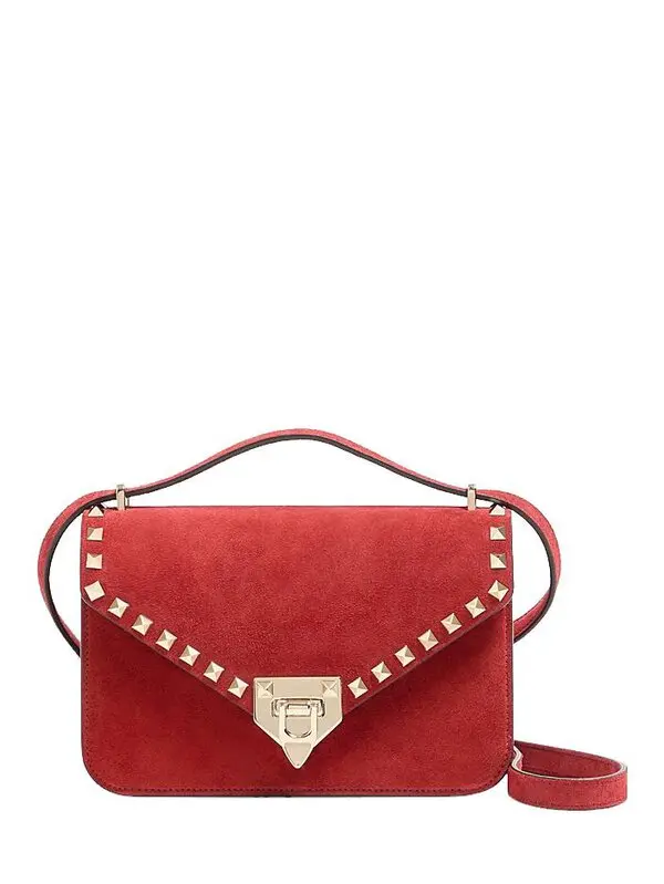 Valentino Garavani Small Studded Suede Shoulder Bag - Red