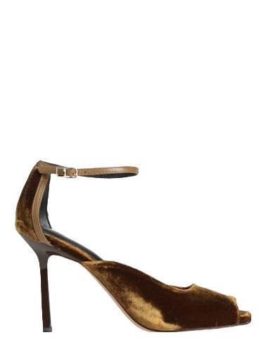 Lola Cruz Velvet Ankle Strap Sandals With Square Toe - Beige