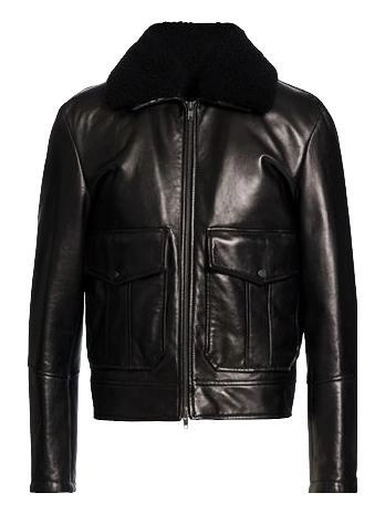 SALVATORE SANTORO Leather Bomber Jacket With Detachable Application - Black