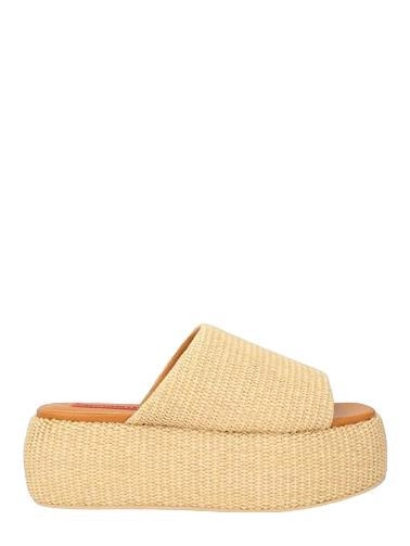 SIMONMILLER Raffia Platform Slides - Beige