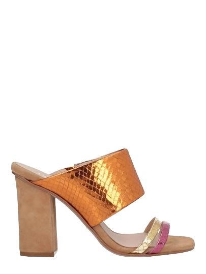 CARMENS Soft Leather Sandals With Snakeskin Print - Orange