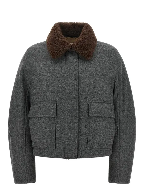 Brunello Cucinelli Cropped Shearling Collar Jacket - Gray