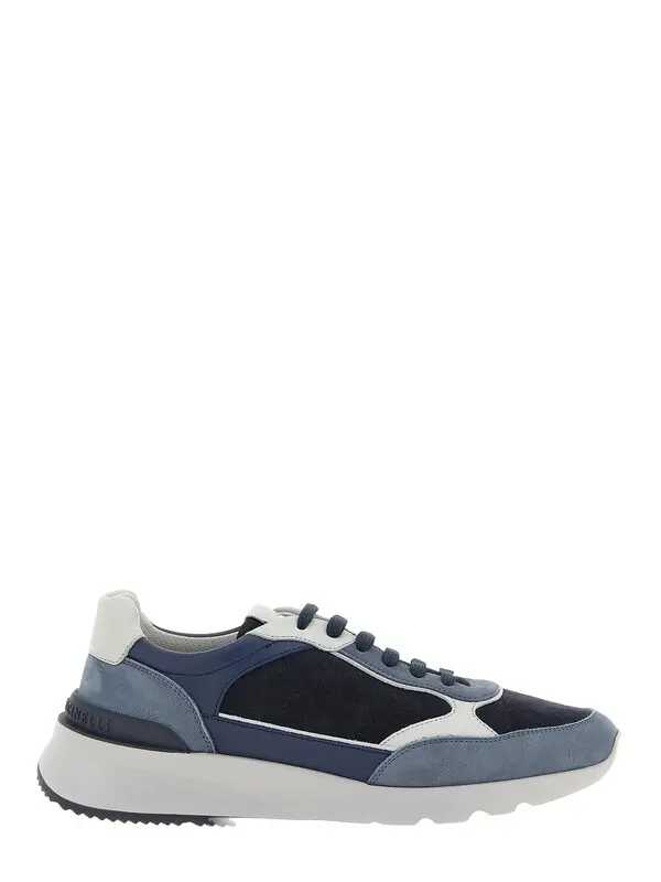 Brunello Cucinelli Paneled Suede And Calf Leather Sneakers - Blue
