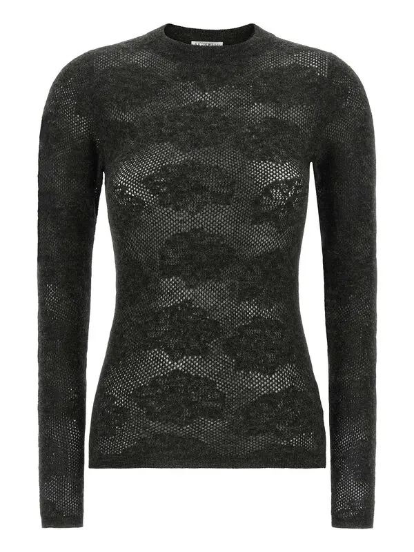 Brunello Cucinelli Flower Lace Knit Sweater - Gray