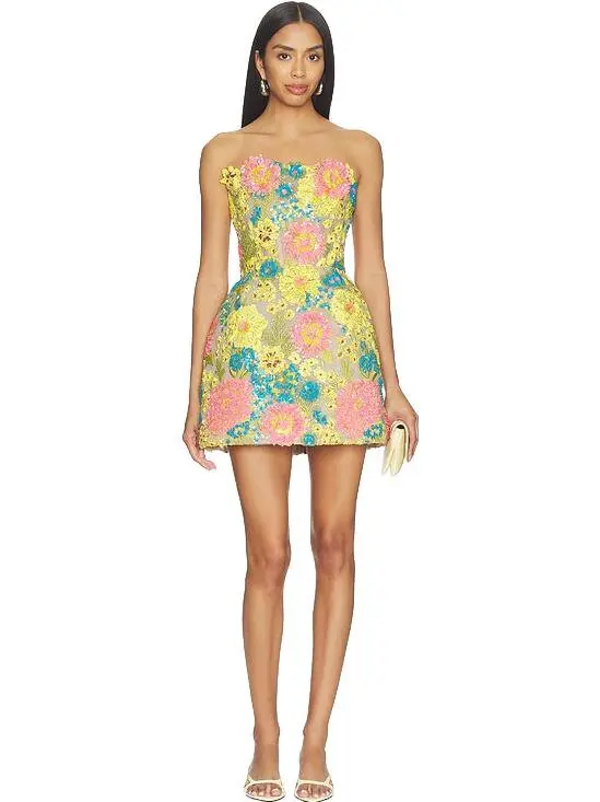 BRONX BANCO Sequin Floral Mini Dress - Yellow Multi