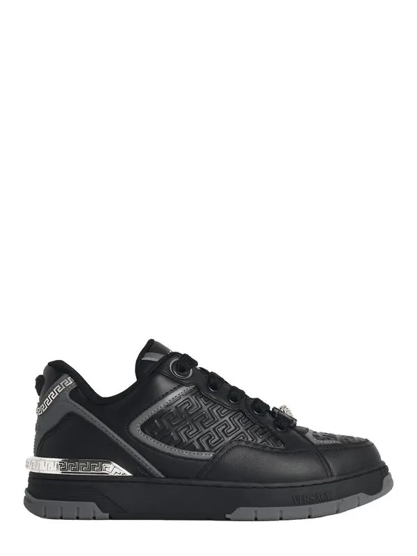 Versace Biggie Leather Sneakers With Medusa Accent - Black