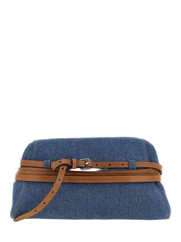 Moschino Large Cotton Denim Clutch With Calf Leather Straps - Blue