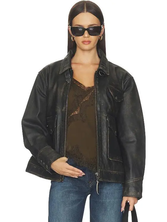 FOUND Distressed Leather Pocket Jacket - Black