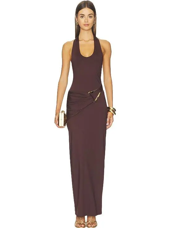 4TH & RECKLESS Janni Halterneck Maxi Dress - Chocolate