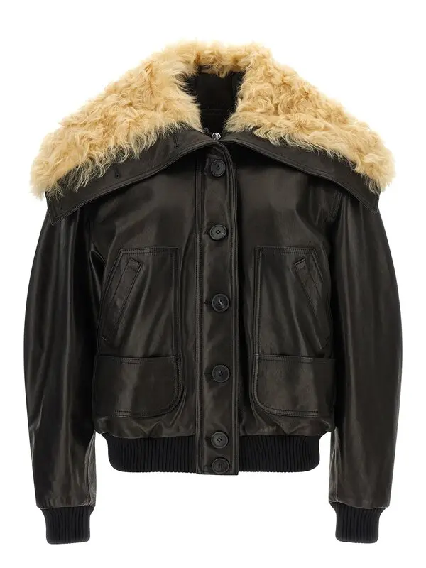Attico Shearling Collar Bomber Jacket - Black