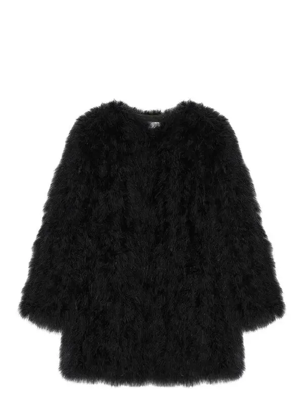 YVES SALOMON Turkey Feather Coat - Black