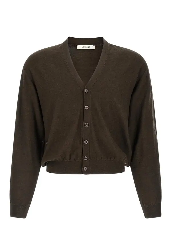 LEMAIRE Twisted Wool Blend Cardigan With V-neck And Asymmetric Button Closure - Brown