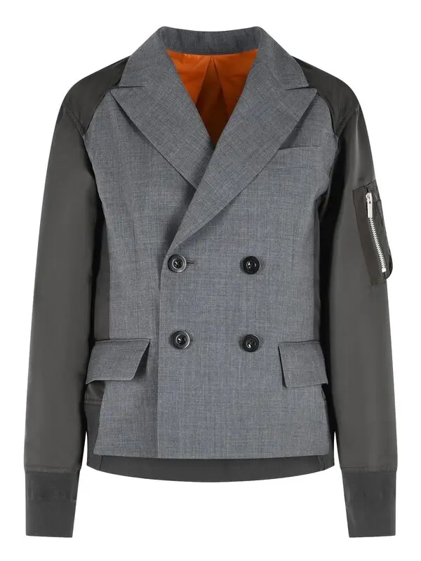 Sacai Blazer In Grey And Green Wool Blend - Gray