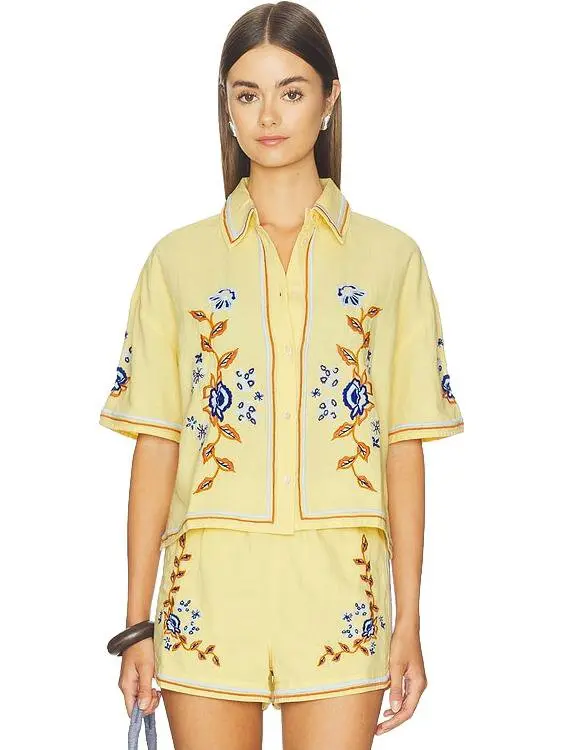 CLEOBELLA Wynona Embroidered Floral Linen Blend Top - Impala