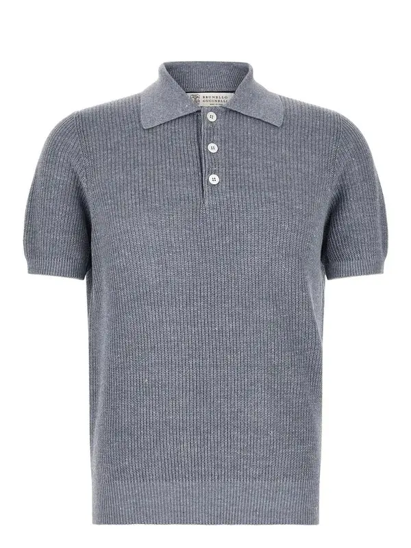 Brunello Cucinelli English Half-ribbed Polo Shirt - Blue