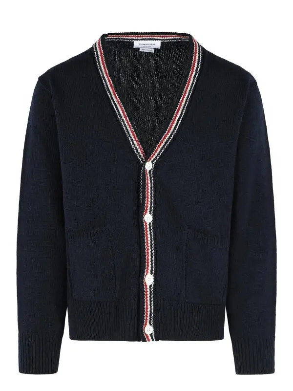 Thom Browne Hector Cardigan In Navy Wool And Mohair Blend - Blue