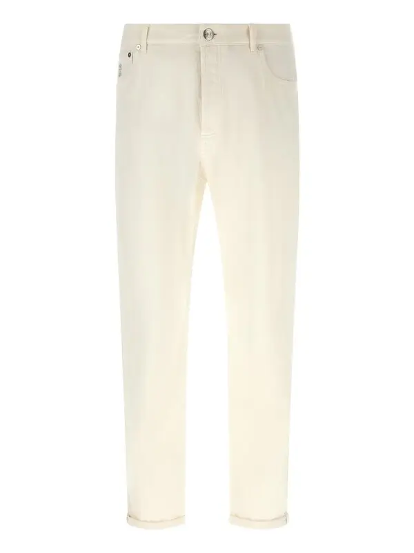 Brunello Cucinelli Straight Leg Jeans With Embroidered Emblem - White