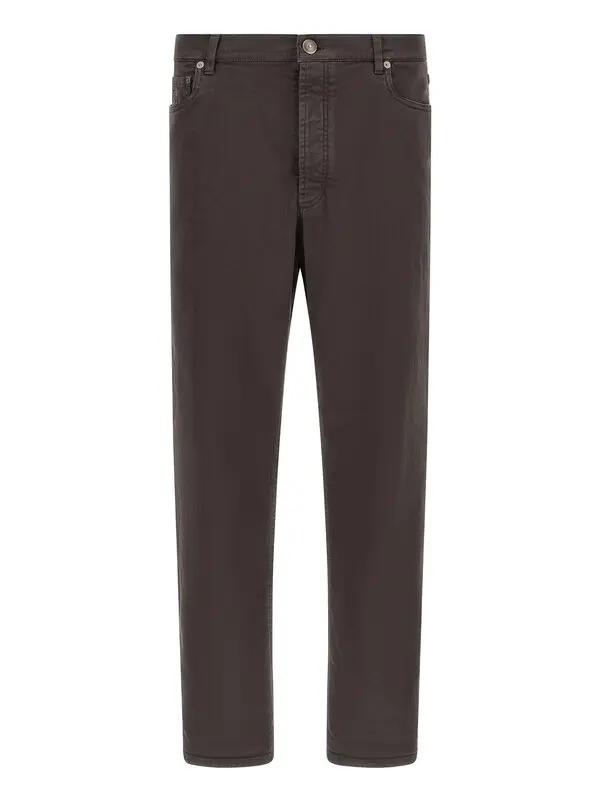 Brunello Cucinelli Garment-dyed Cotton Canvas Straight Leg Jeans - Brown