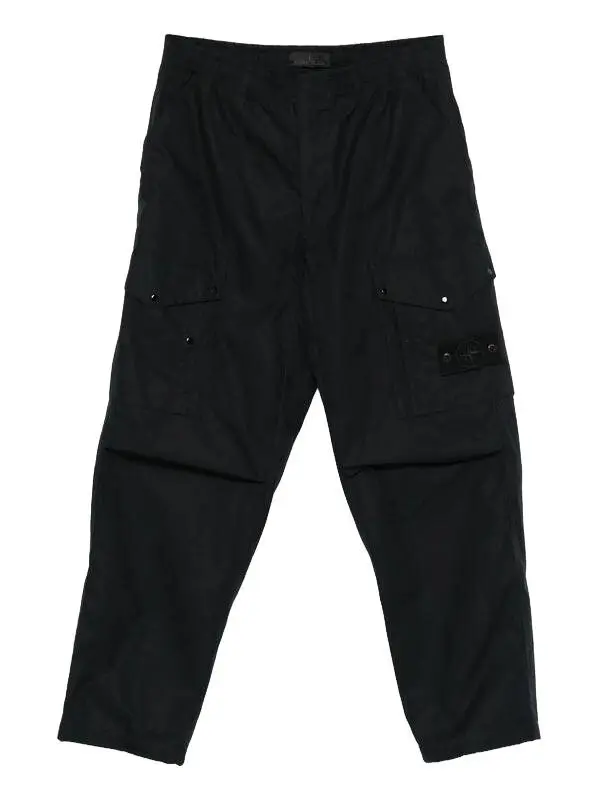 Stone Island Cotton Logo Patch Cargo Trousers - Black