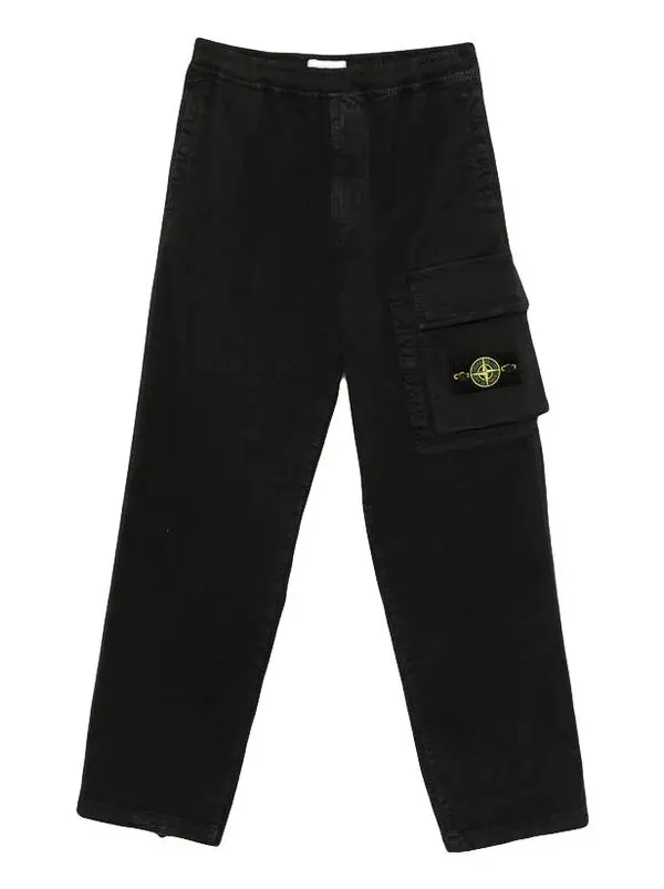 Stone Island Cotton Logo Patch Cargo Trousers - Black