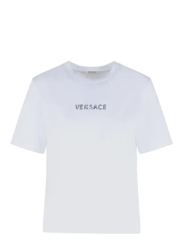 Versace Cotton T-shirt With Beaded Logo - White