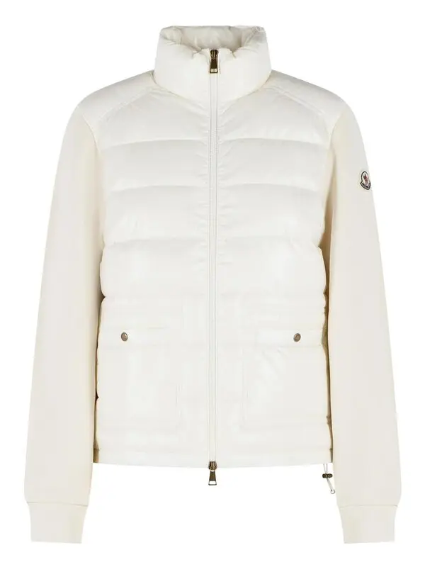 Moncler Zip Up Cotton Blend Sweater In Ivory - White