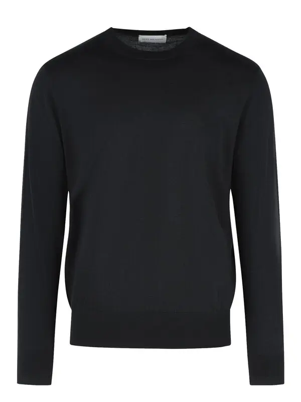 Dries Van Noten Merino Wool Ribbed Crew Neck Sweater - Black