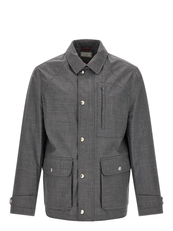 Brunello Cucinelli Field Jacket In Virgin Wool Canvas - Gray