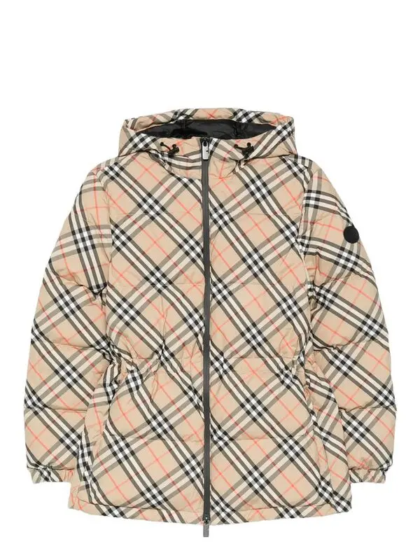 Burberry Padded Quilted Down Jacket With Drawstring Hood - Cream