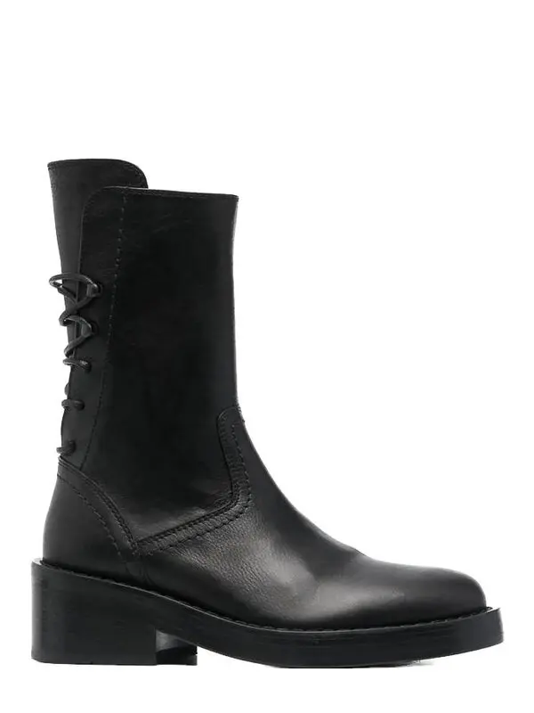 ANN DEMEULEMEESTER Grained Leather Block Heel Boots - Black