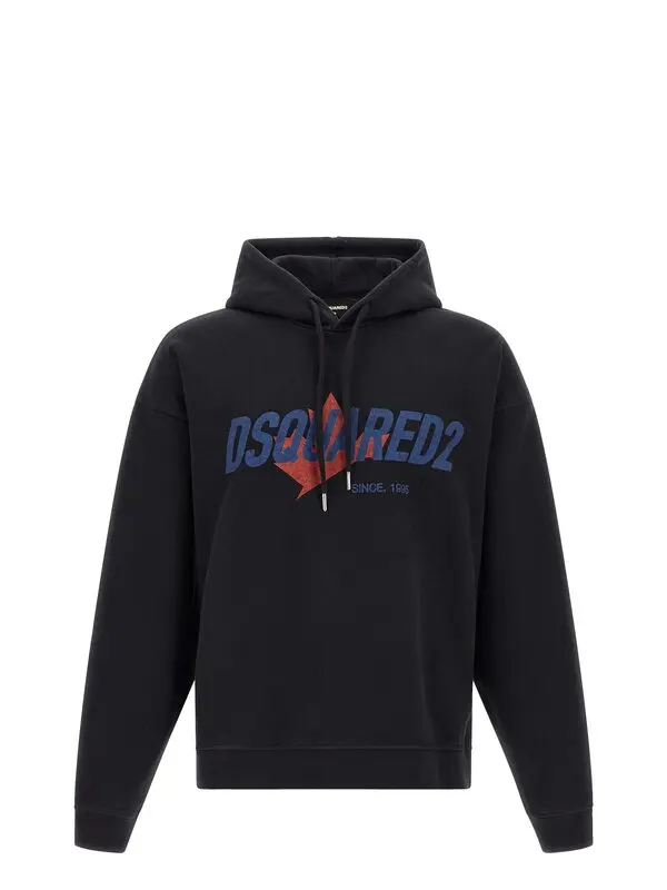 Dsquared2 Logo" Fleece Cotton Hoodie - Black