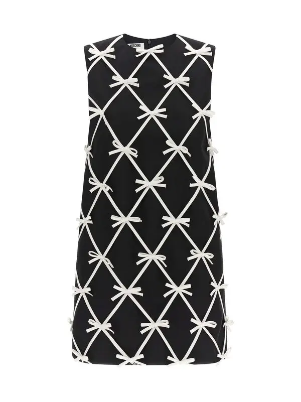 Moschino Virgin Wool Trapezoid Mini Dress With Bow Detail - Multicolor