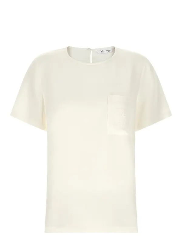 Max Mara Silk Crepe De Chine Blouse With Embroidered Monogram - White