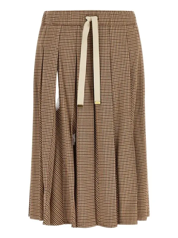 Moncler Pleated Midi Skirt In Checked Wool Blend - Cream