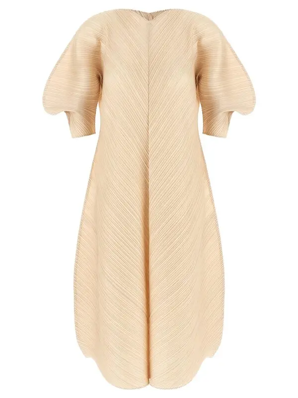 Issey Miyake V-neck Sculptural Sleeve Midi Dress - Cream