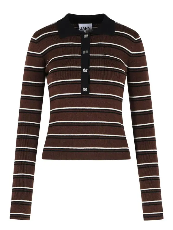 GANNI Striped Wool Polo Shirt - Multicolor