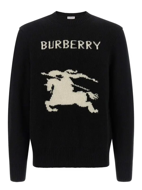 Burberry Wool & Cashmere Blend Ekd Logo Crew Neck Sweater - Black
