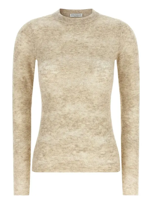 Brunello Cucinelli Flower Lace" Silk And Alpaca Blend Sweater - Cream