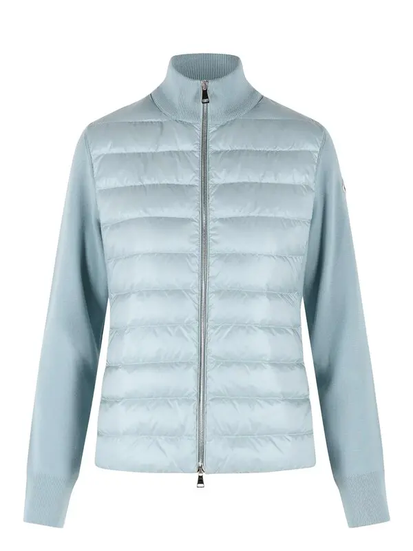 Moncler Padded Virgin Wool Cardigan With Light Zip - Blue