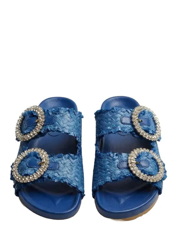 SIBYLLA DELPHICA Sama Raffia Crystal Buckle Slides - Blue