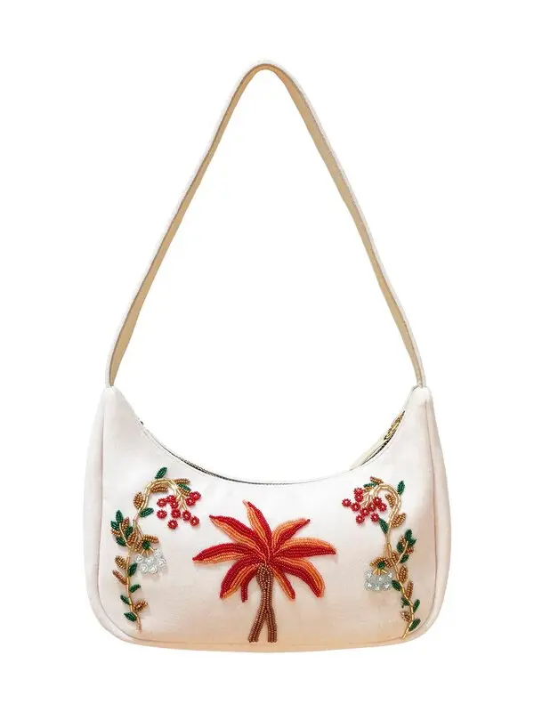 LAURA SLINGS Beaded Shoulder Bag With Tropical Embroidery - White