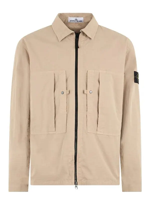 Stone Island Beige Cotton Zip-up Shirt Jacket - Cream
