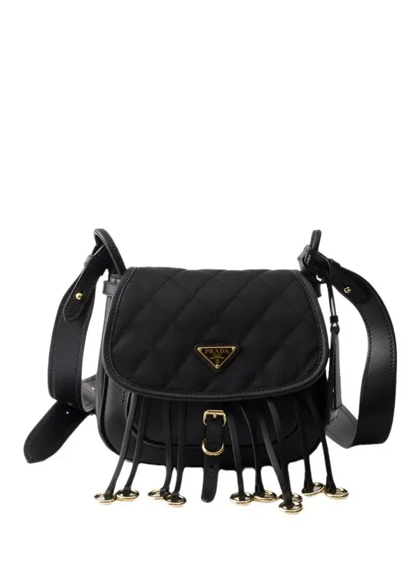 Prada Quilted Re-nylon And Leather Shoulder Bag With Fringe Detail - Black