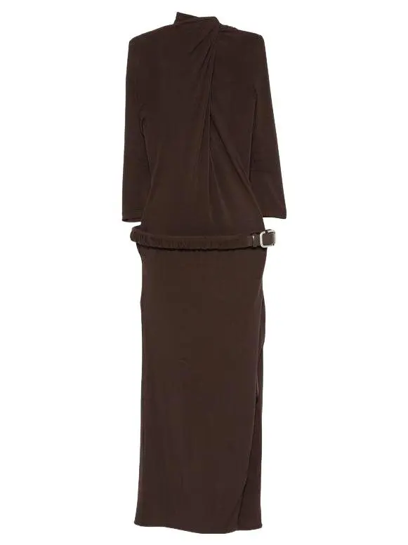 Attico Dark Halter Neck Dress With Silver-tone Buckle - Brown