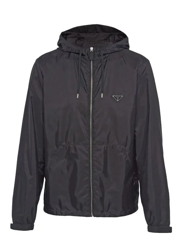 Prada Re-nylon Hooded Jacket With Enameled Triangle Logo - Black