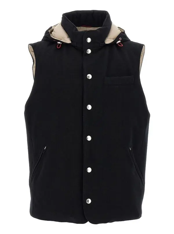 Brunello Cucinelli Water-repellent Wool Vest With Removable Hood - Black