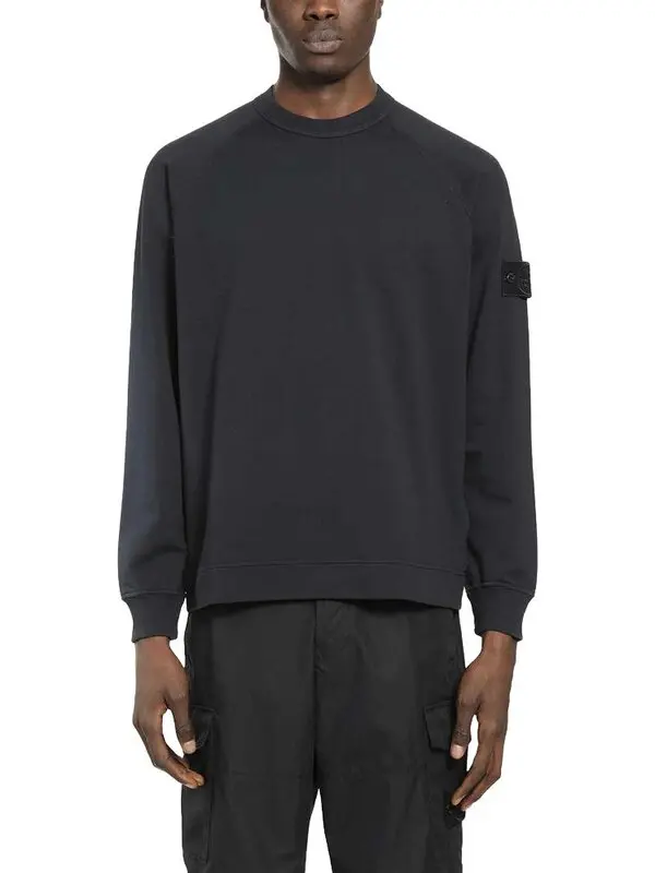 Stone Island Crew Neck Sweatshirt With Logo Patch - Black