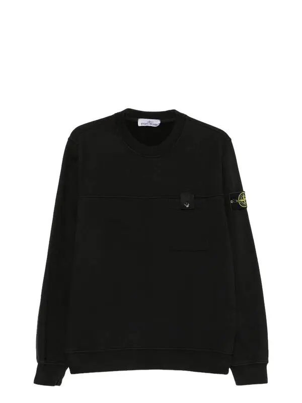 Stone Island Crew Neck Sweatshirt With Logo Patch - Black